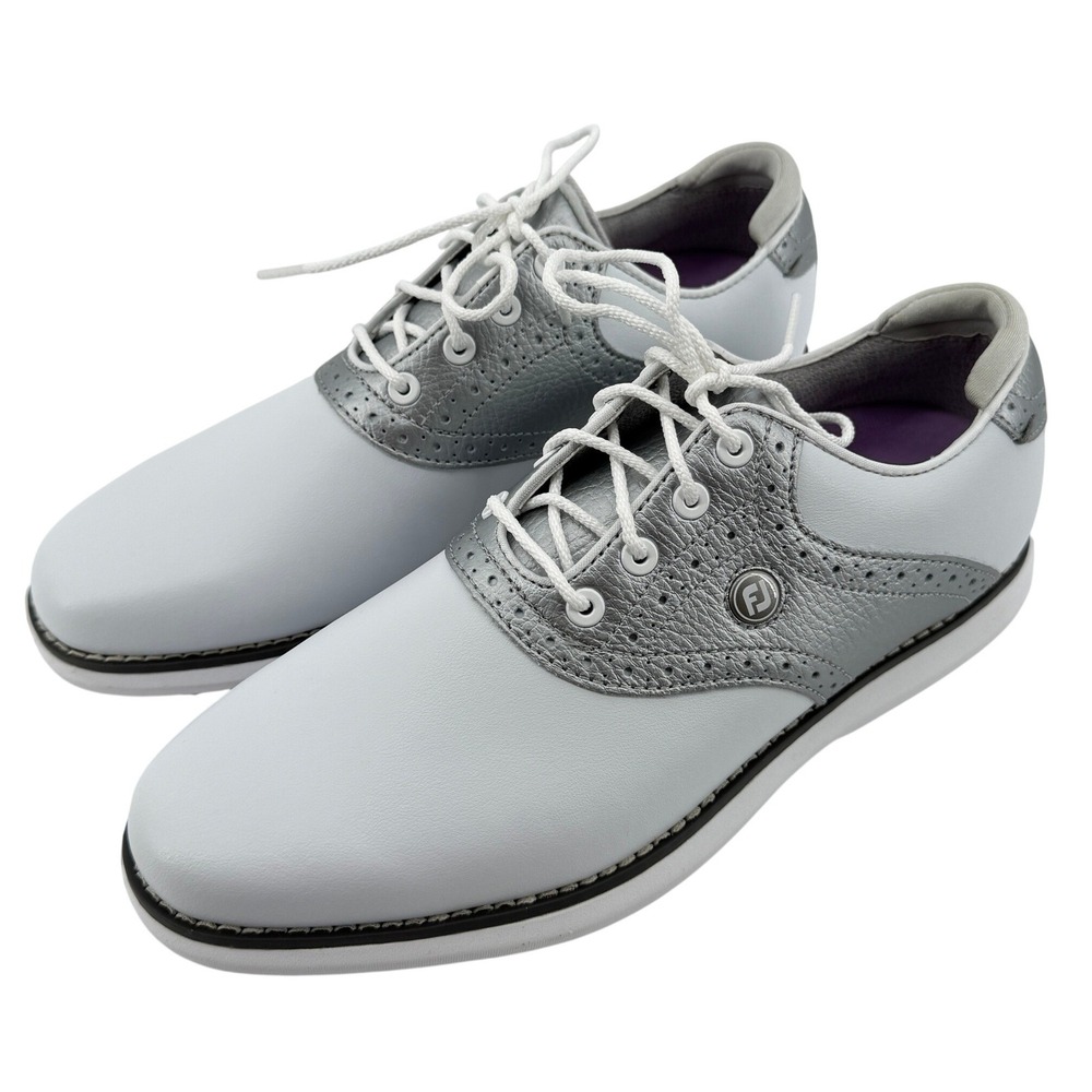 FootJoy FJ Traditions Spikeless Golf Shoes White Silv… - Gem